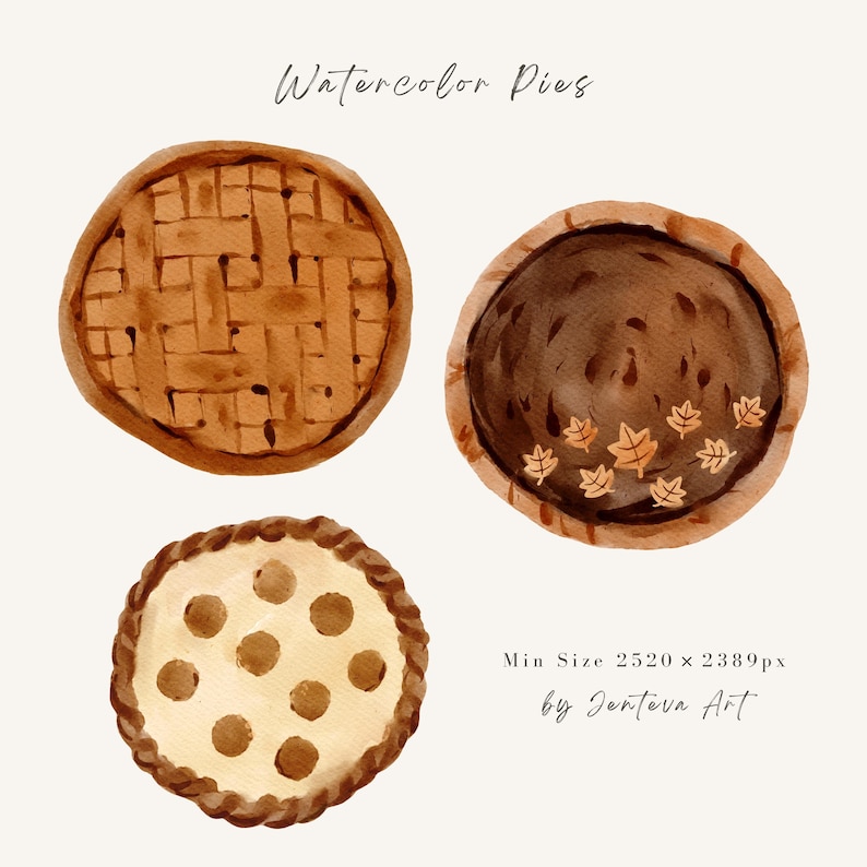 Watercolor Pie Clipart: Hand-drawn Pastries PNG (digital Download) - Etsy