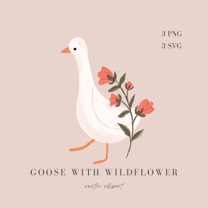 Cute Goose With Wildflower Clipart, Vector Flower Clipart, Cute Goose ...