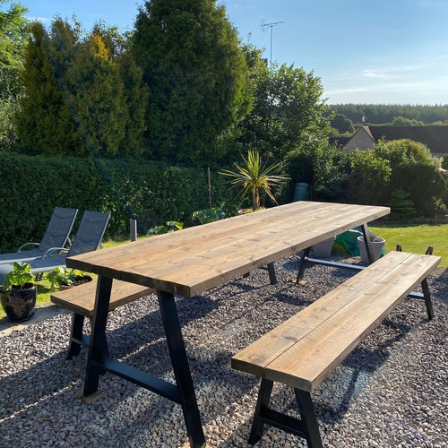 Rustic Outdoor Dining Table and Bench Reclaimed Solid Wood - Etsy