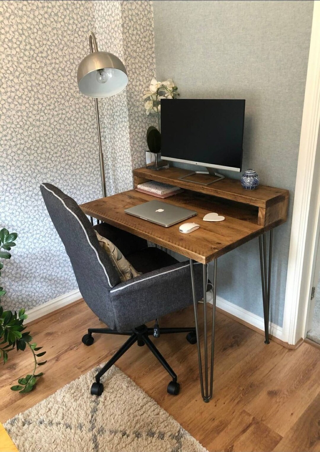 Ashford Rustic Reclaimed Style Desk With Monitor Shelf With Hairpin ...