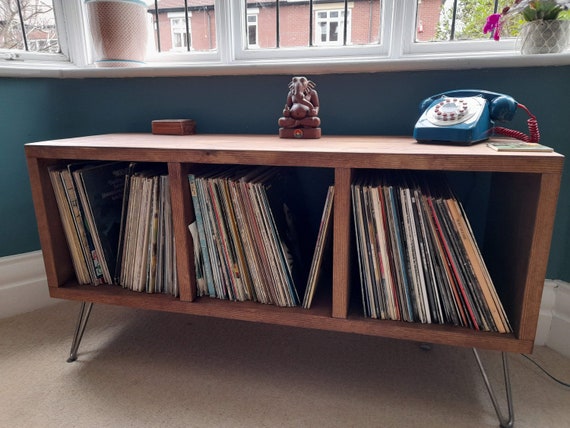PRESLEY // Rustic / Boho Sustainable Solid Wood Record Storage | Etsy UK