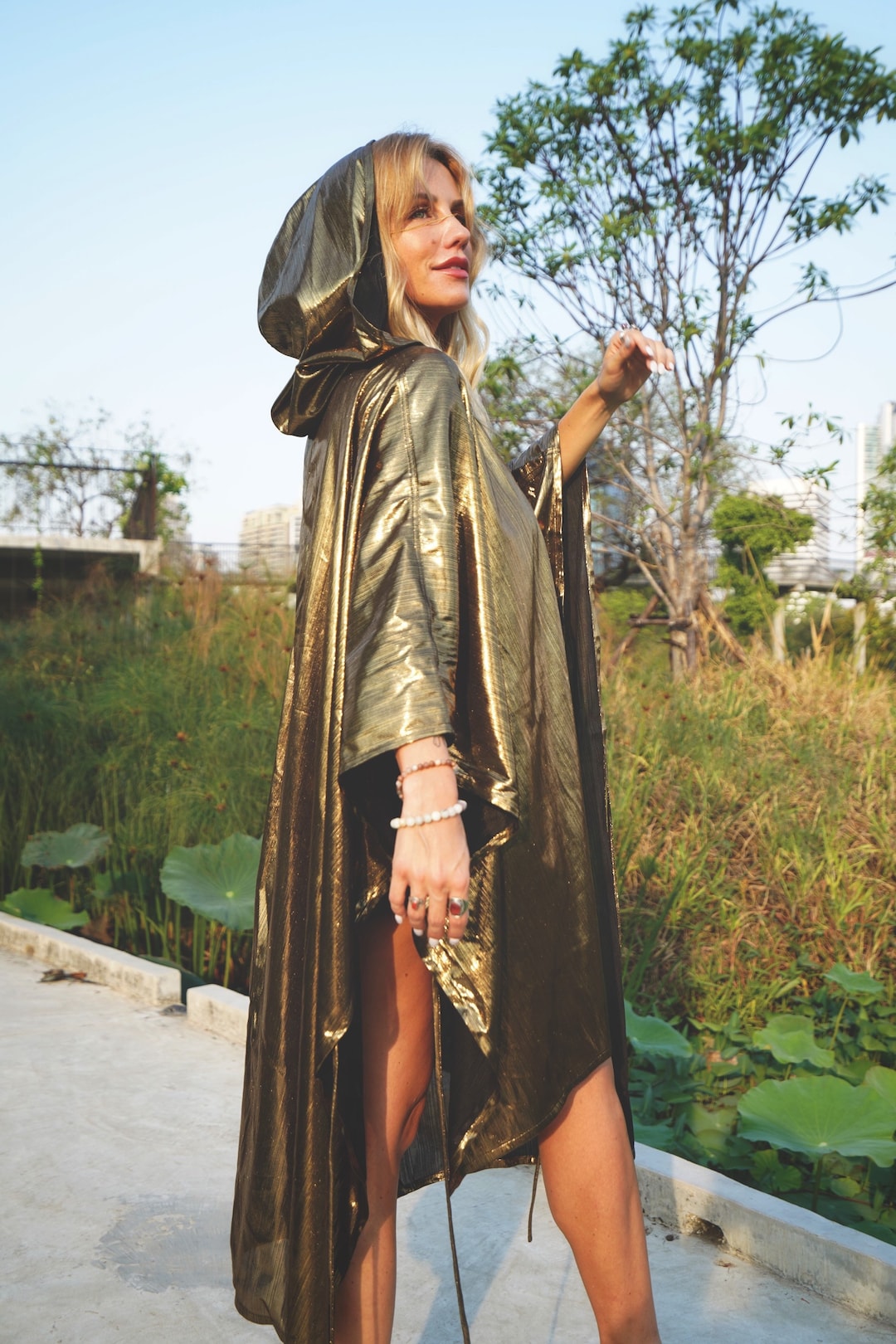 GOLDEN Kimono Cape / Poncho / Hooded Kimono / Burning Man / Witchy ...