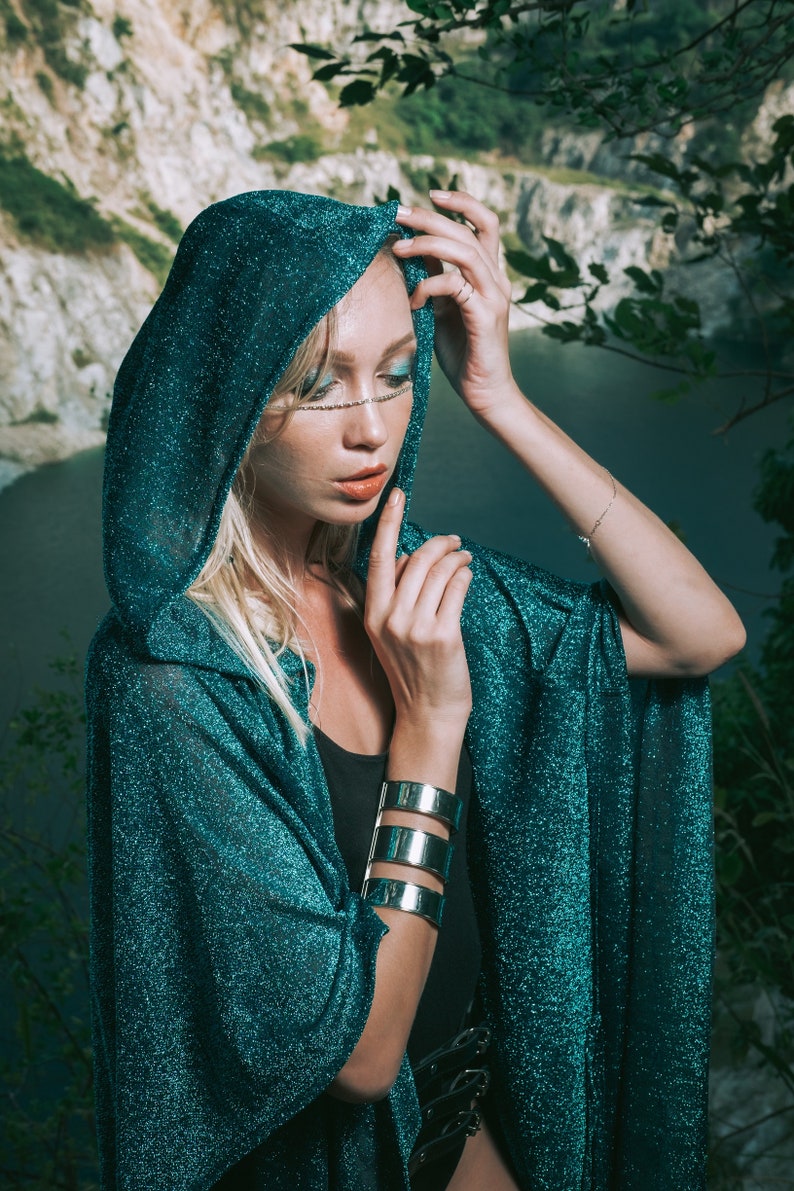 CYAN SEPRENT Poncho Hooded Kimono Cape Burning Man Alchimist Gypsy ...