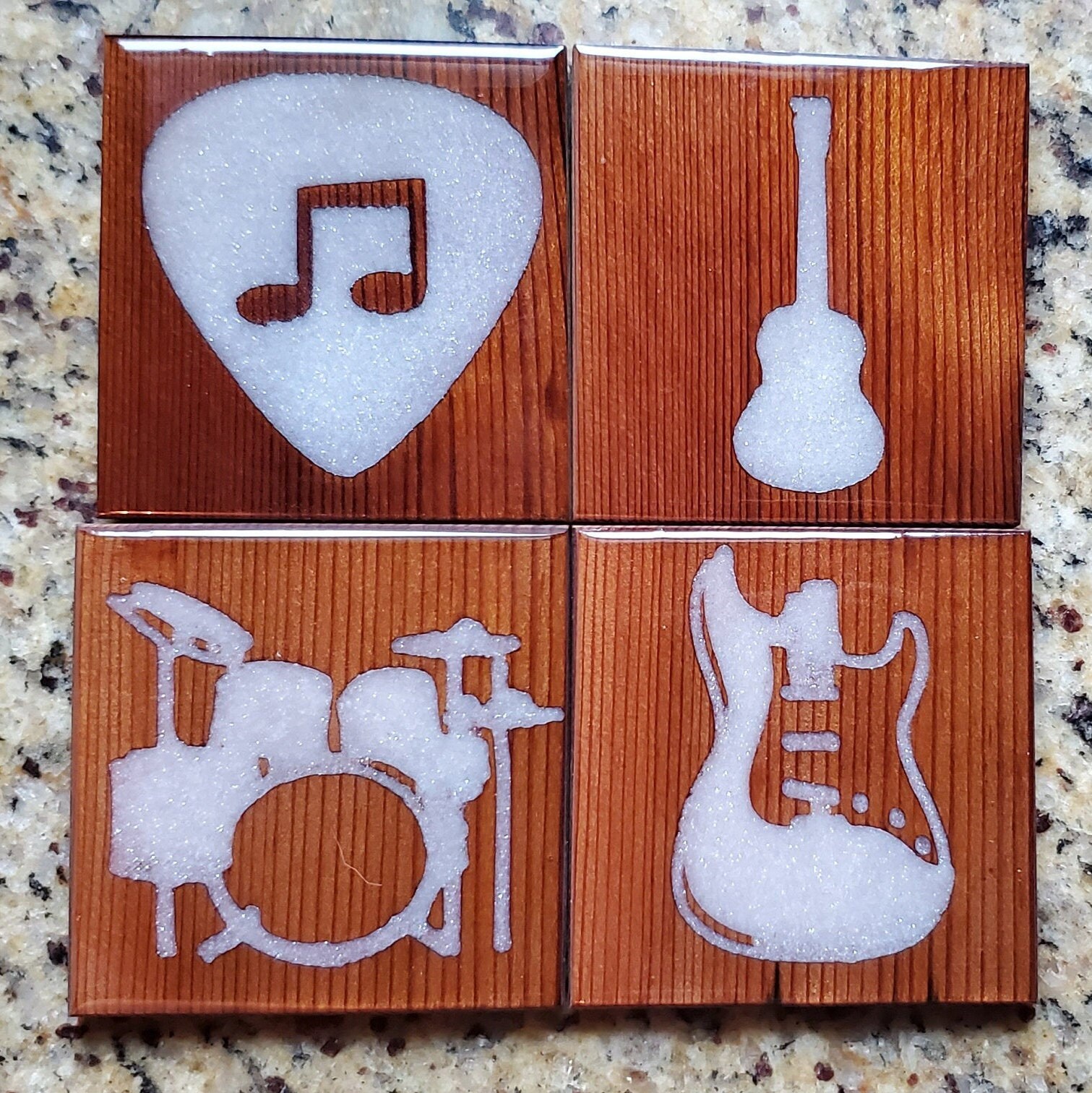 Rock Band Music Coaster Set of 4 Reclaimed Wood Epoxy Resin - Etsy