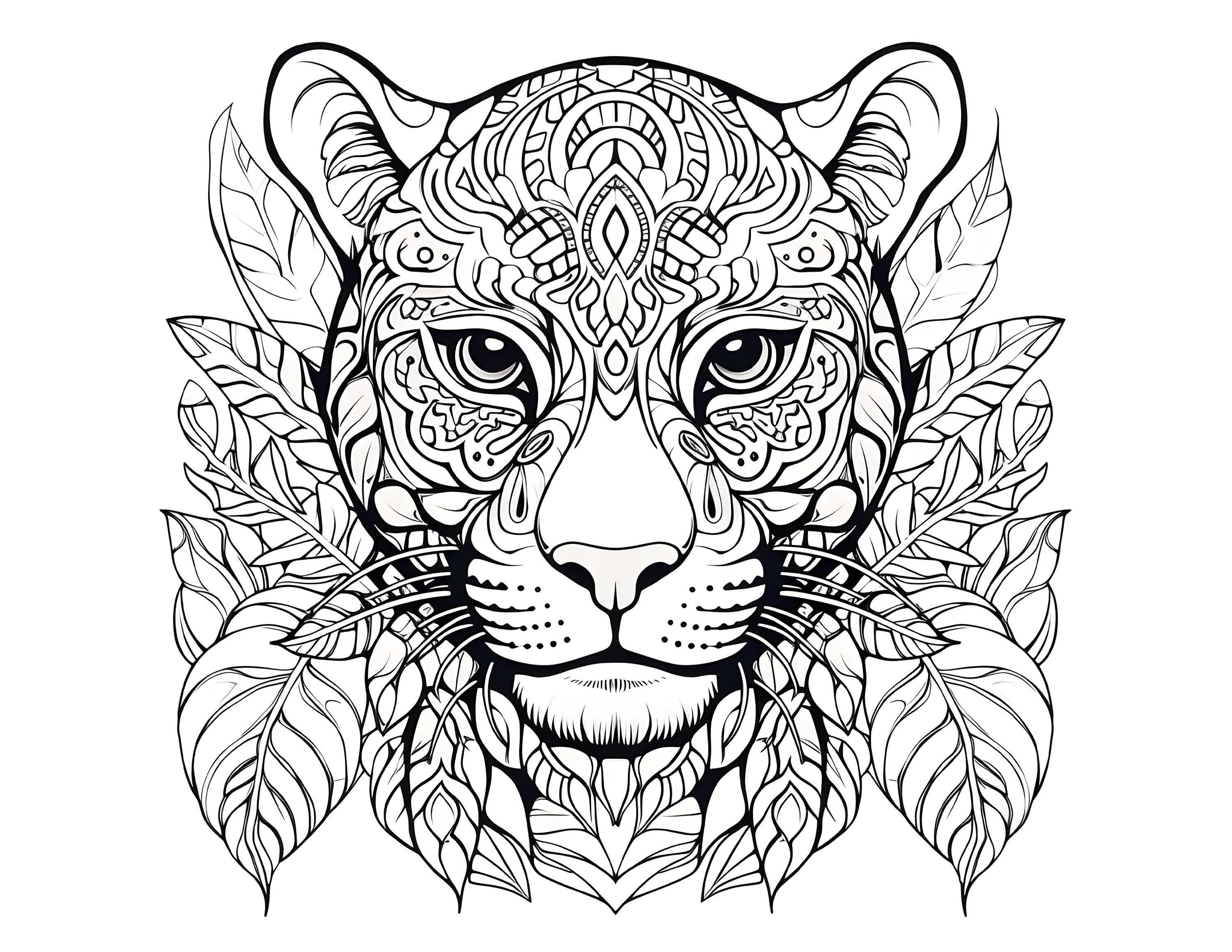 Adult Coloring Page | Tropical Jaguar Mandala | Instant Download I ...