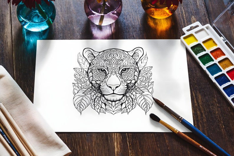 Adult Coloring Page | Tropical Jaguar Mandala | Instant Download I ...