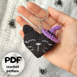 Halloween Kitty Keychain,crochet Halloween Decor,crochet Heart Keychain ...