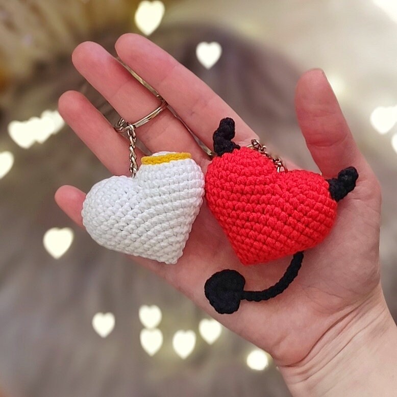 Crochet Keychains Devil & Angel Crochet Heart Keychain Pattern - Etsy