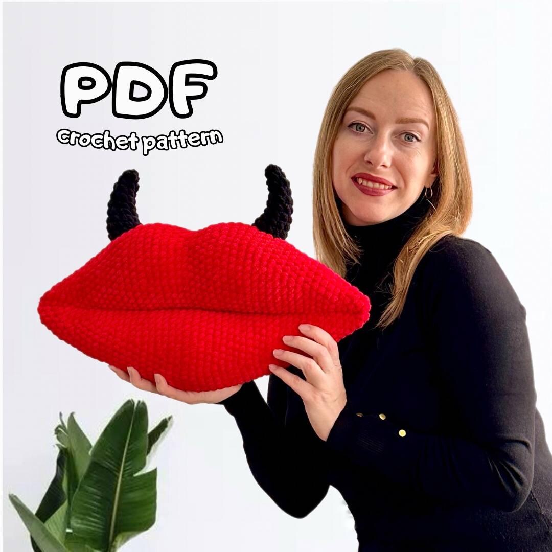 Plush Devil Lips Pillow Crochet Pattern Halloween Gift Amigurumi ...