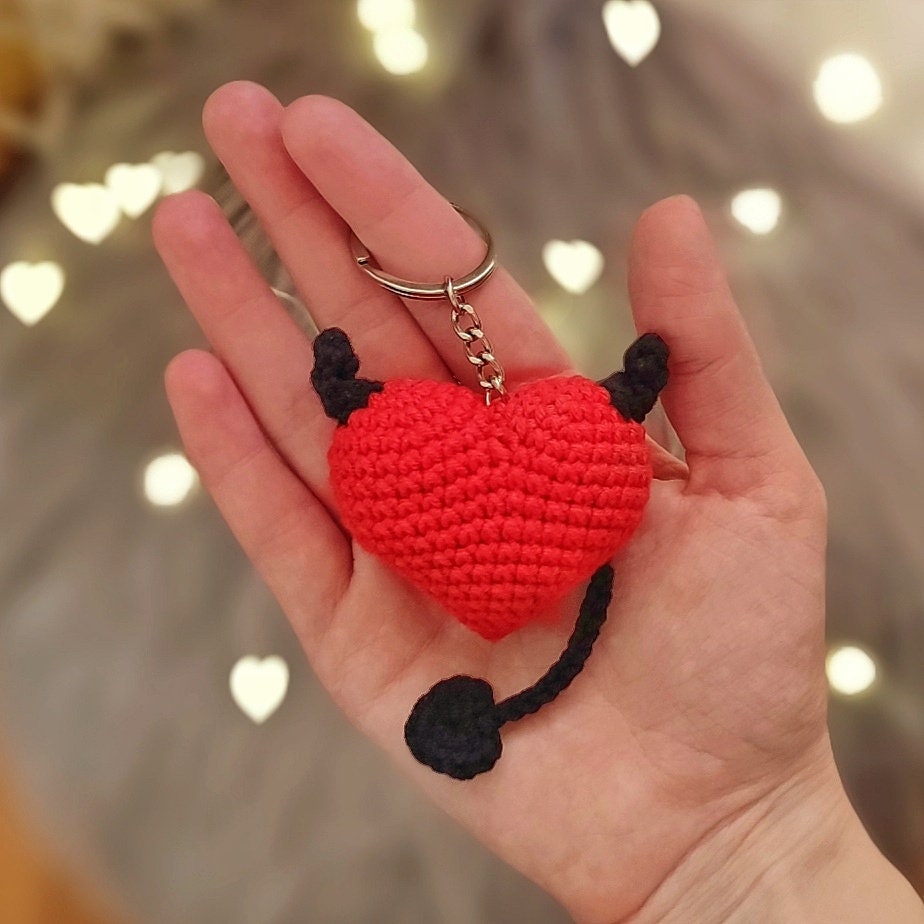 Crochet Keychains Devil & Angel Crochet Heart Keychain Pattern - Etsy
