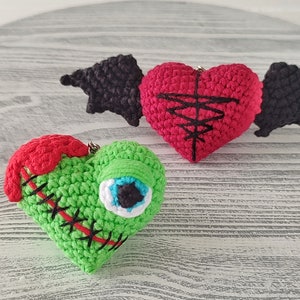 Crochet Scary Heart Keychain Pattern, Heart Bat Keychain Pattern ...