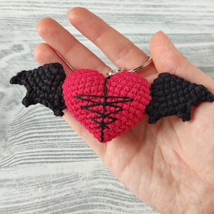 Crochet Scary Heart Pattern,devil's Heart Pattern, Heart Bat Keychain ...