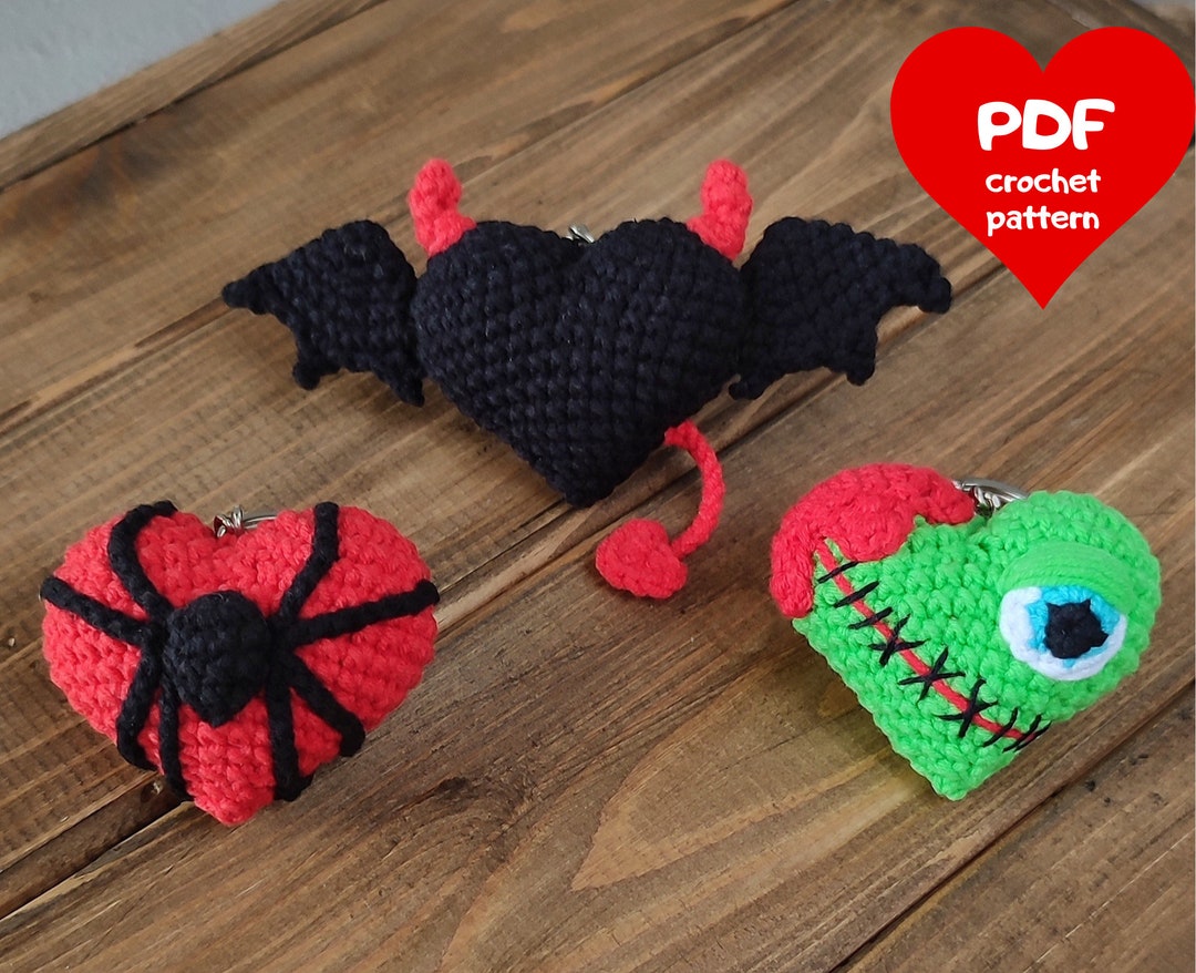 Crochet Scary Heart Keychain Pattern,devil's Heart,heart Bat Keychain ...