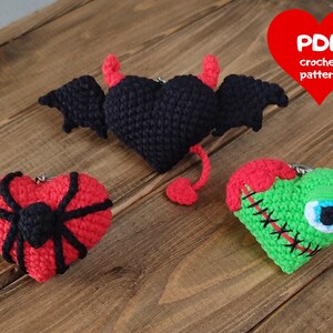 Crochet Scary Heart Keychain Pattern,devil's Heart,heart Bat Keychain ...