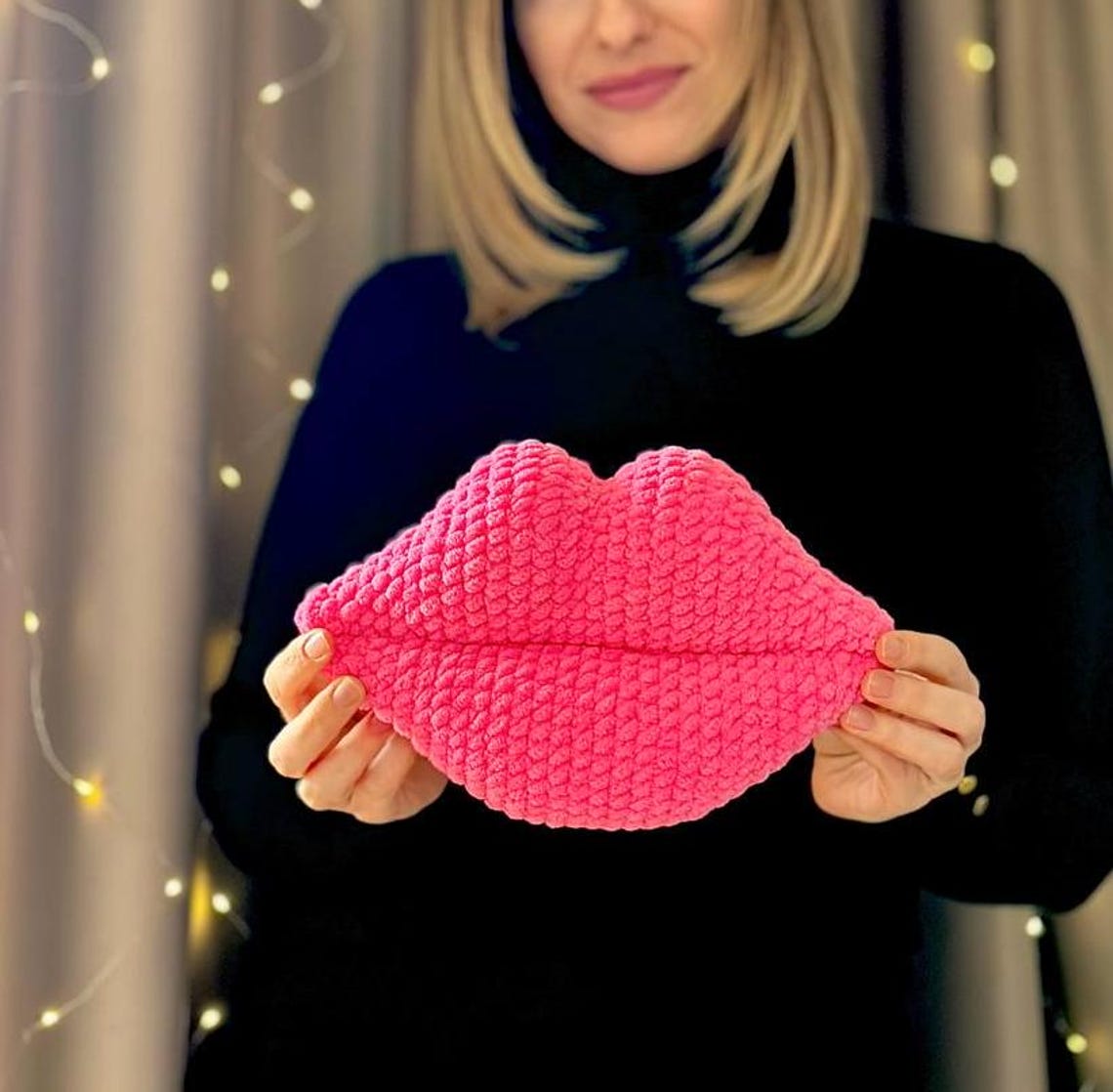 Crochet Kiss Pillow Plush Mini Lips Pillow Crochet Pattern Valentines ...