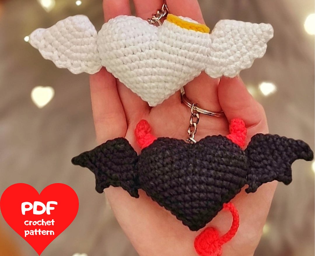 Keychains Devil&angel With Wings Crochet Heart Keychain Pattern ...