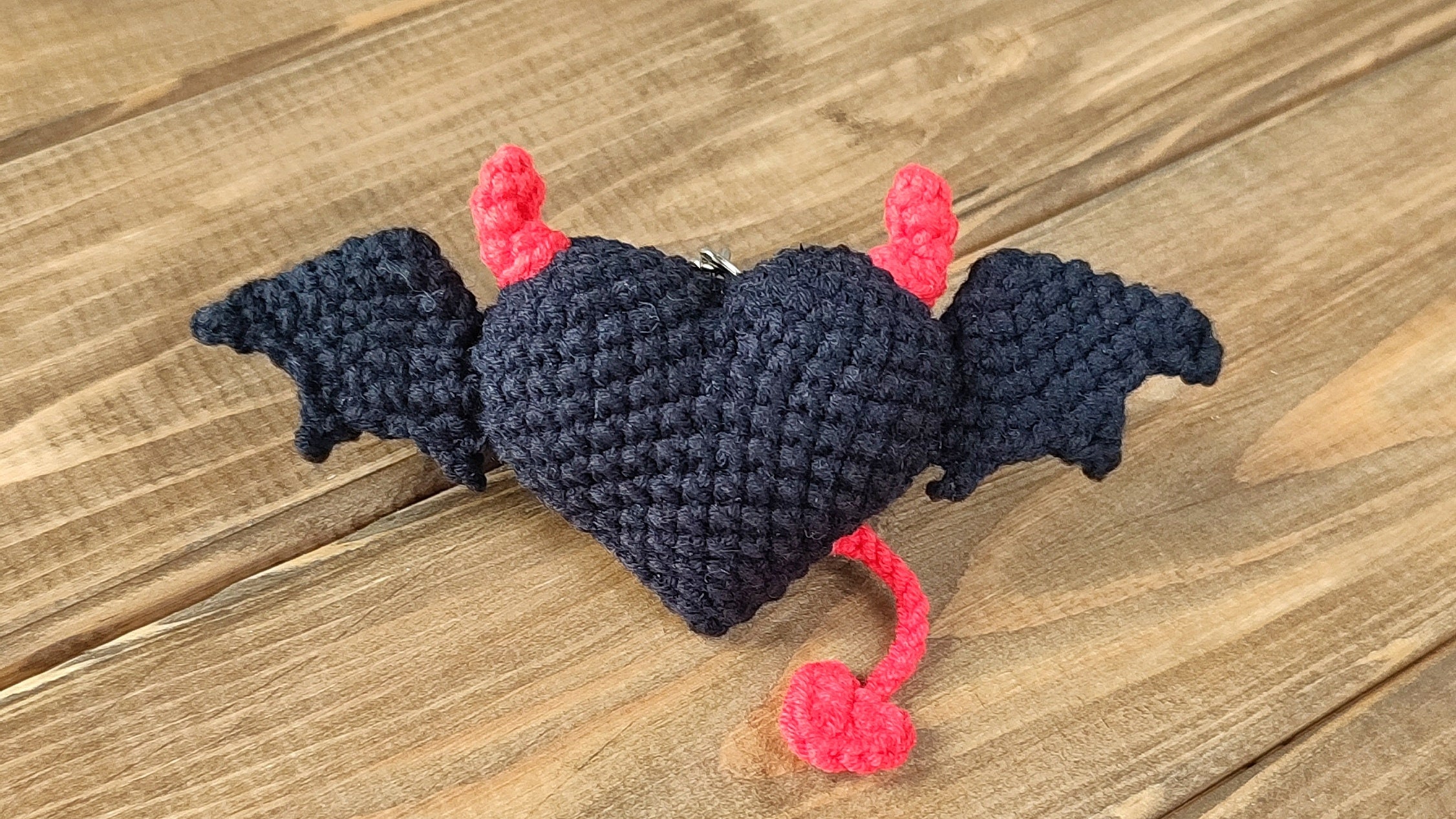 Crochet Scary Heart Pattern,devil's Heart Pattern, Heart Bat Keychain ...