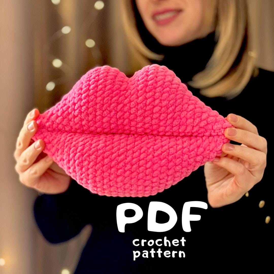 Crochet Kiss Pillow Plush Mini Lips Pillow Crochet Pattern Valentines ...