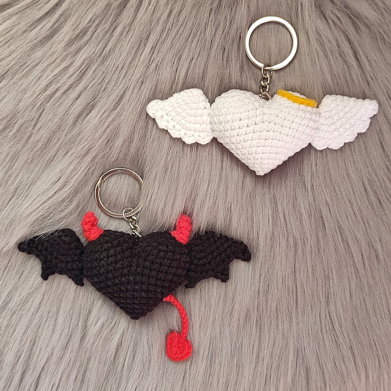 Keychains Devil&angel With Wings Crochet Heart Keychain - Etsy