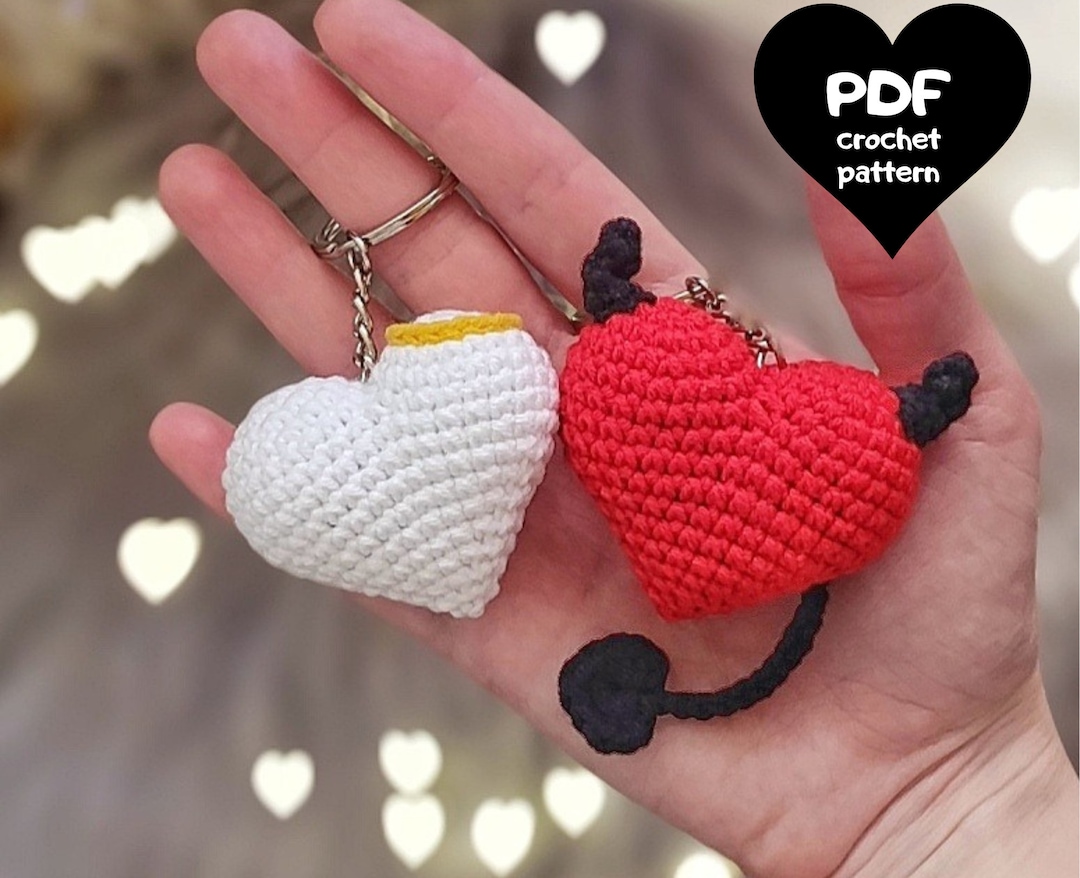 Crochet Keychains Devil & Angel Crochet Heart Keychain Pattern ...