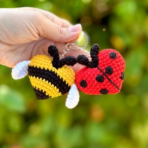 Bee & Ladybug Keychain Crochet Heart Keychain Pattern Summer Gift ...