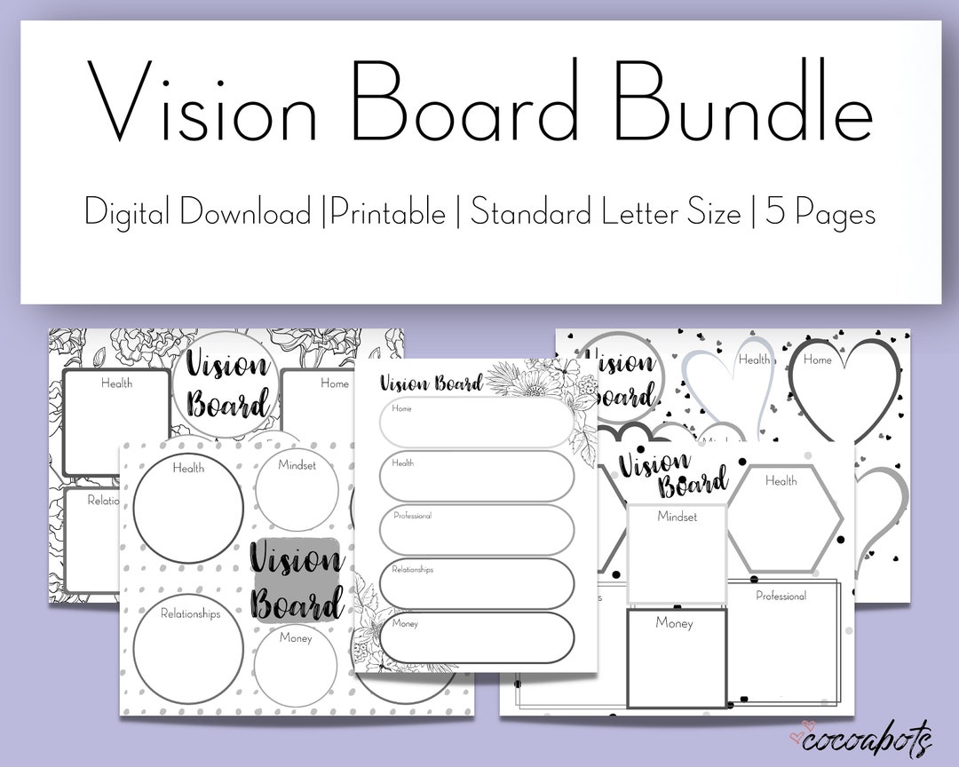 Minimalist Printable Vision Board Bundle, Printable Dream Board, Simple ...