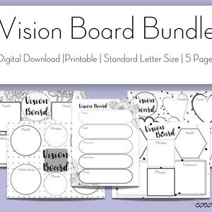 Minimalist Printable Vision Board Bundle, Printable Dream Board, Simple ...
