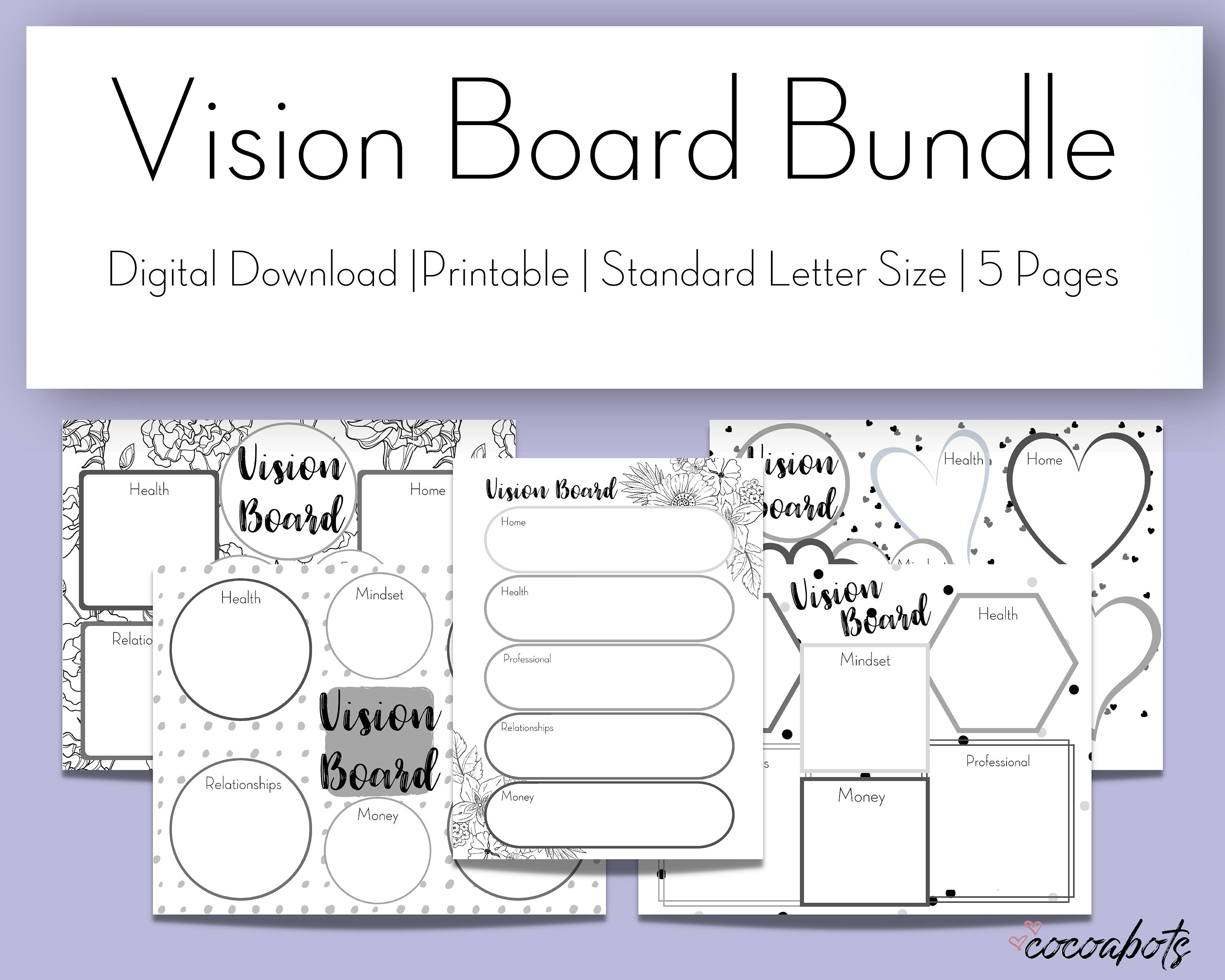 Minimalist Printable Vision Board Bundle, Printable Dream Board, Simple ...