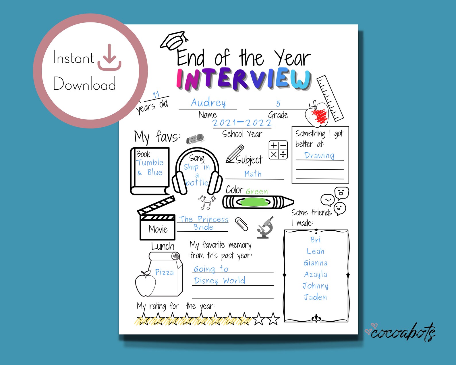 End of Year Kids Interview Printable, End of School Year Questions ...