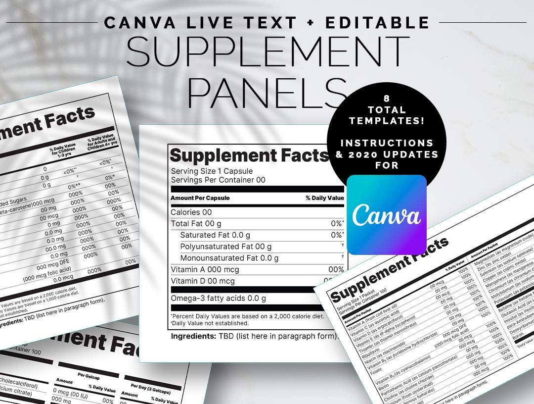 Supplement Facts Template Bundle | Editable CANVA Template Label ...