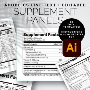 Supplement Facts Panel Template Bundle | Editable Adobe Template Label ...