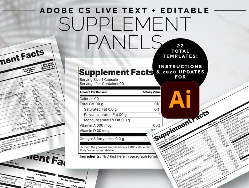 Supplement Facts Panel Template Bundle | Editable Adobe Template Label ...