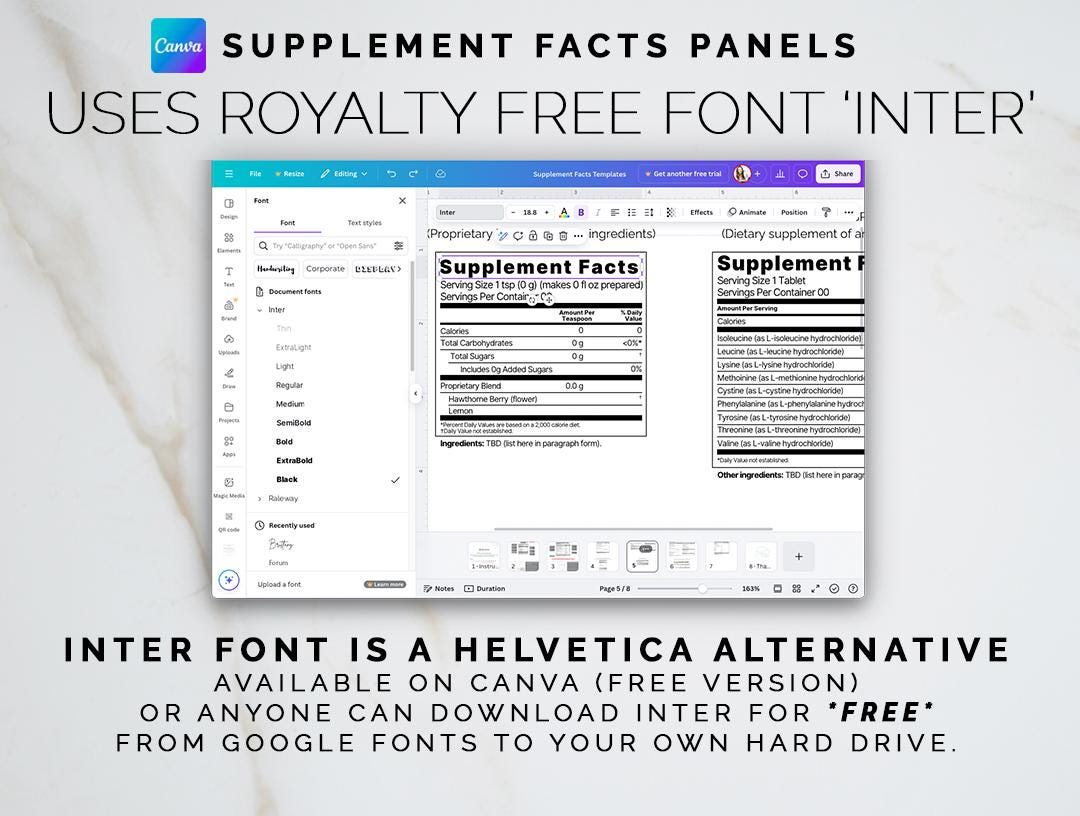 Supplement Facts Template Bundle | Editable CANVA Template Label ...