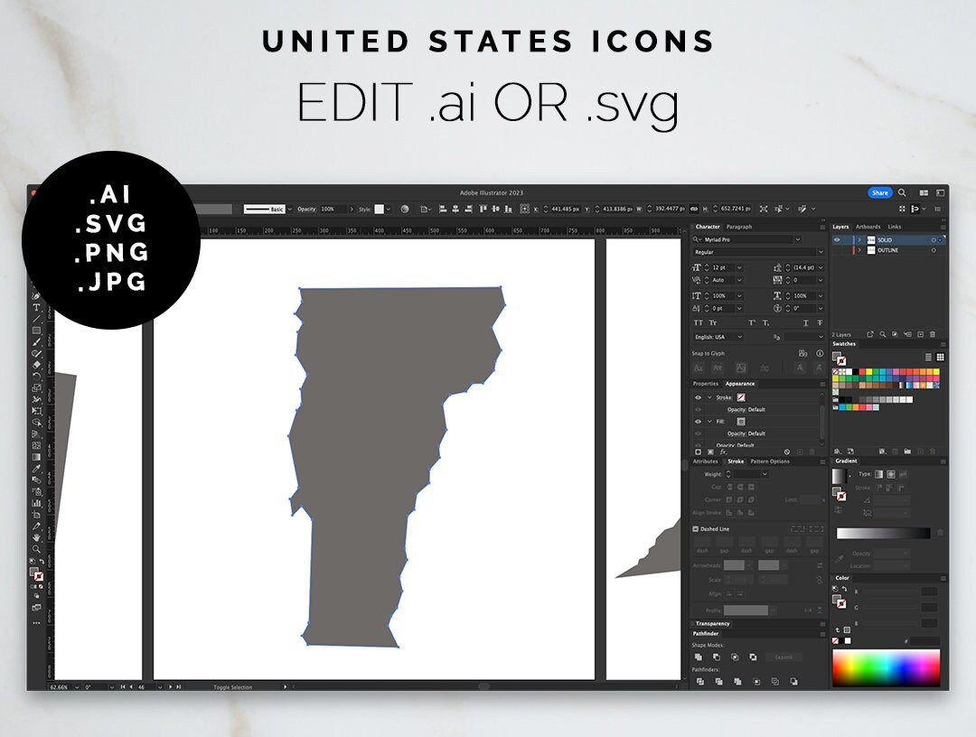Minimalist United States Map Adobe Template | Accurate 50 States Shapes ...