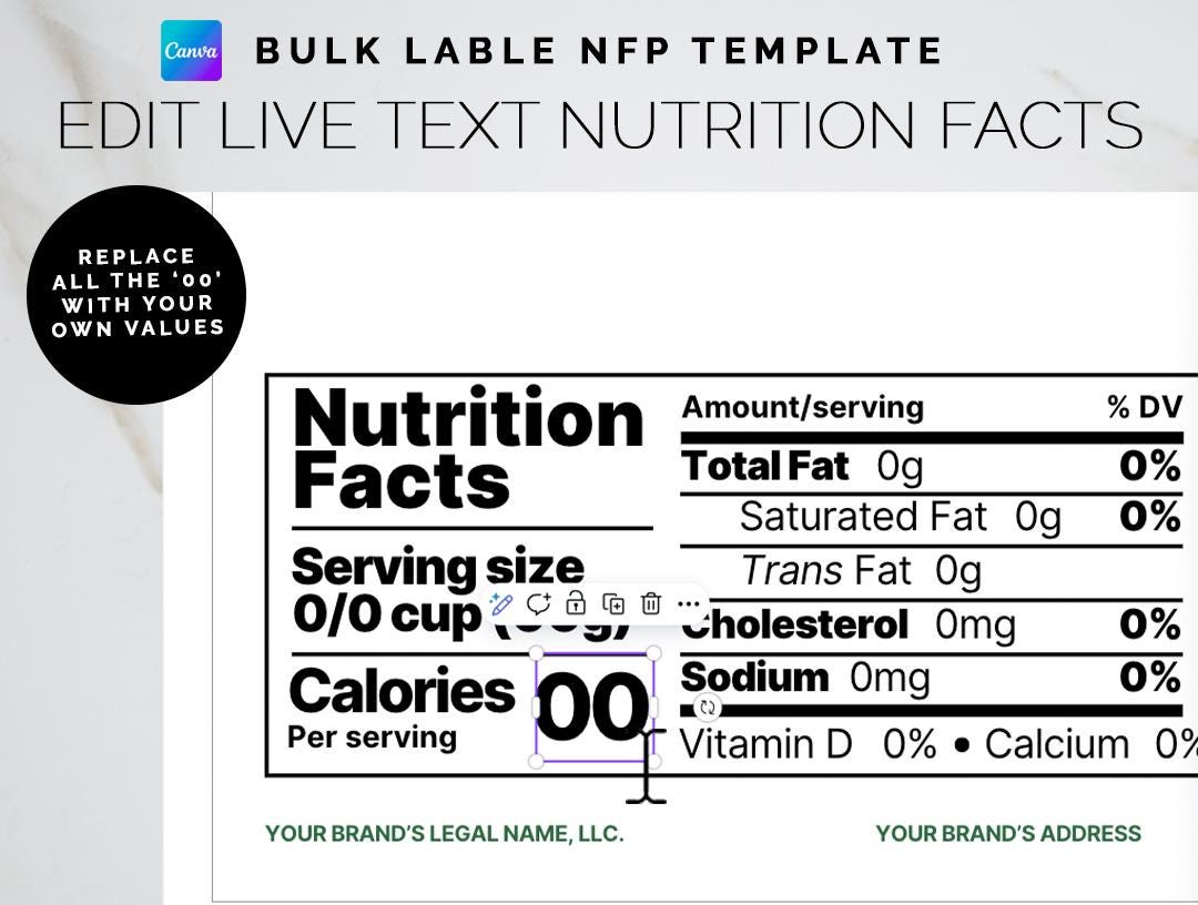 Bulk Food Label Template | 4x4” Editable Nutrition Facts Label | Canva ...