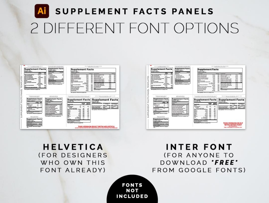 Supplement Facts Panel Template Bundle | Editable Adobe Template Label ...