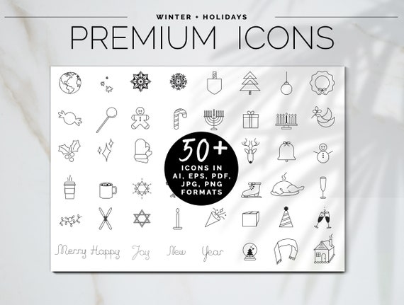 ICONS: Winter Holidays Line Art Icon Bundle for Graphic - Etsy