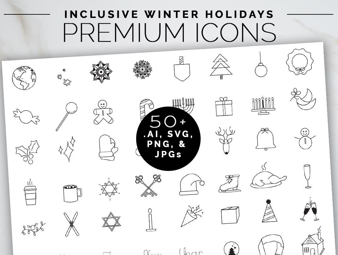 Winter Holidays Line Art Vector Bundle for Graphic Designers | Merry ...