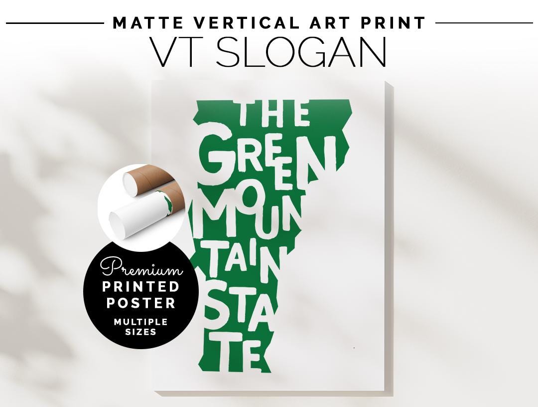 Vermont State Slogan Poster | VT Wall Art | Vermont Printed Poster ...