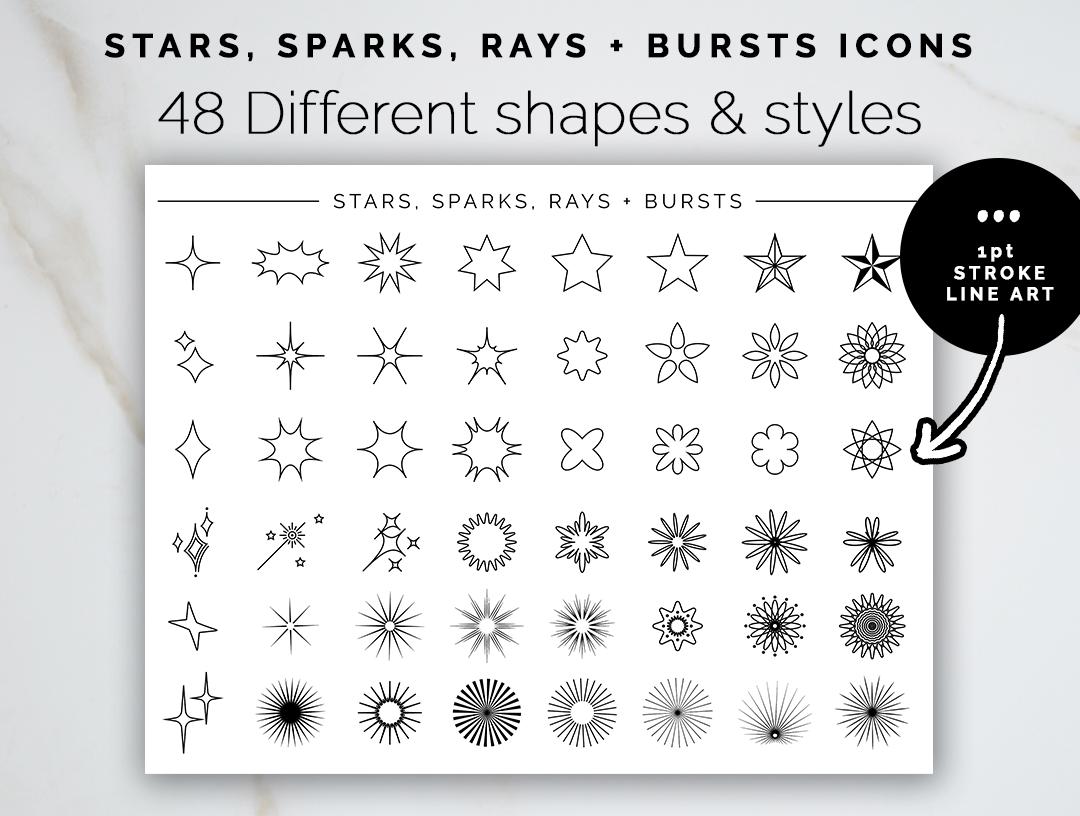 Radiant Line Art Vector Bundle – Stars, Sparks, Rays & Bursts – Custom ...