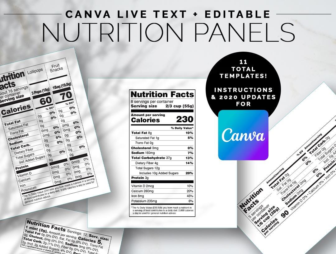 Nutrition Facts Template Bundle | Editable CANVA Template Label Designs ...