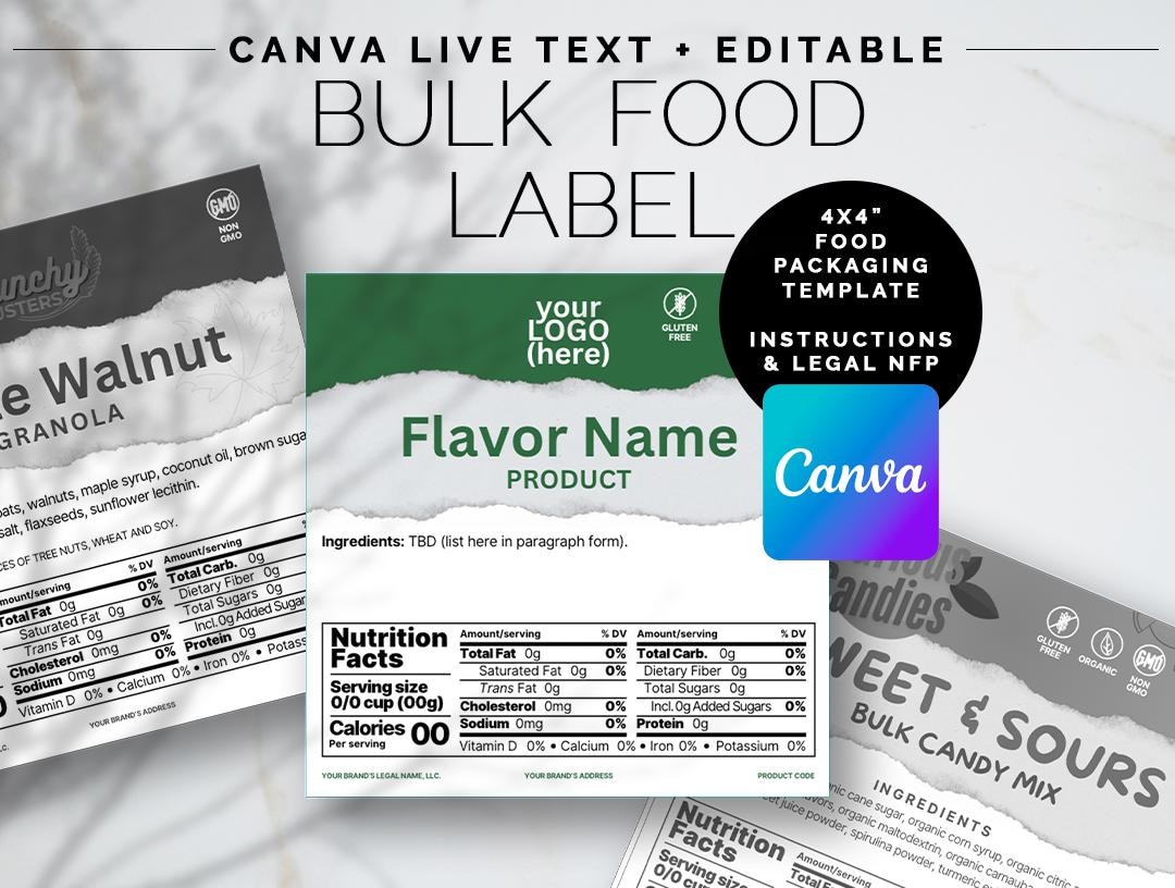 Bulk Food Label Template | 4x4” Editable Nutrition Facts Label | Canva ...