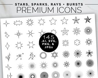 Radiant Line Art Vector Bundle – Stars, Sparks, Rays & Bursts – Custom ...