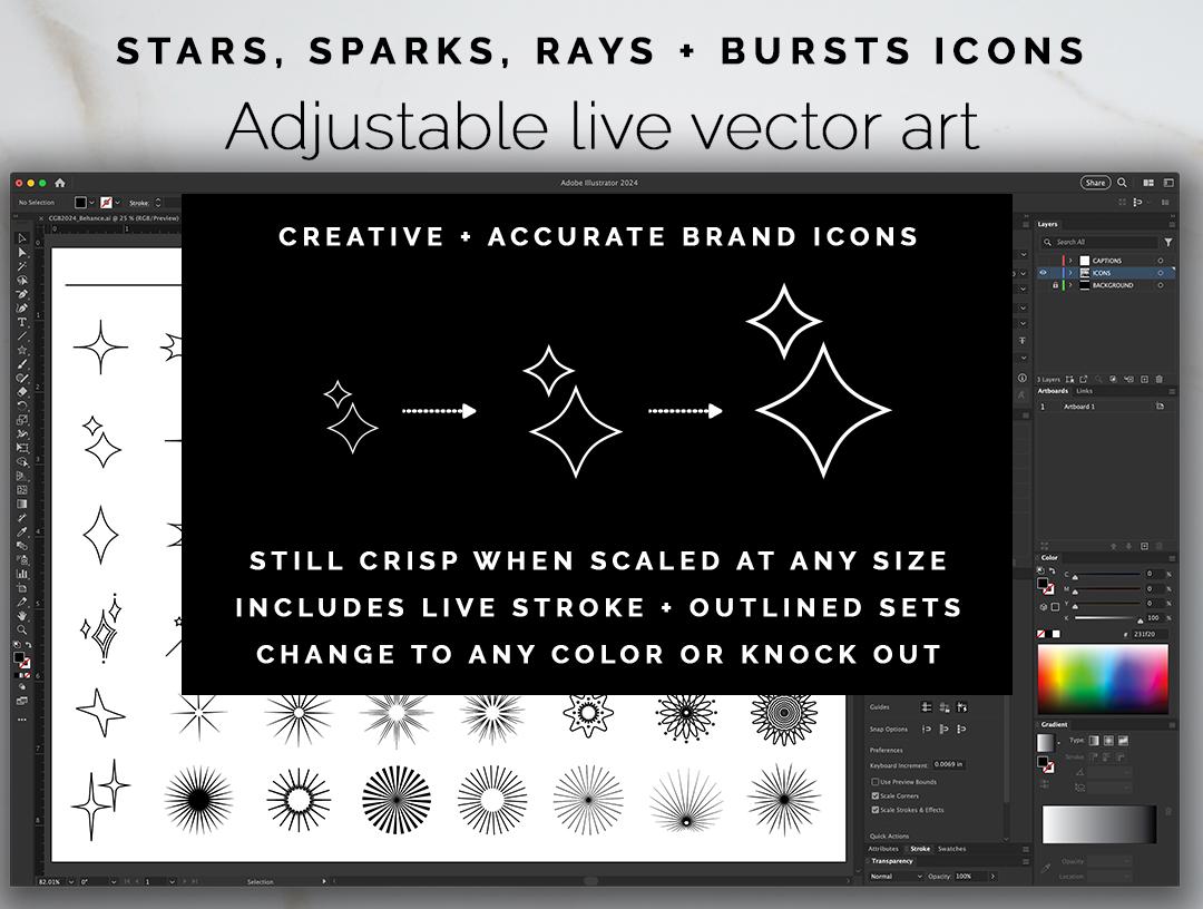 Radiant Line Art Vector Bundle – Stars, Sparks, Rays & Bursts – Custom ...