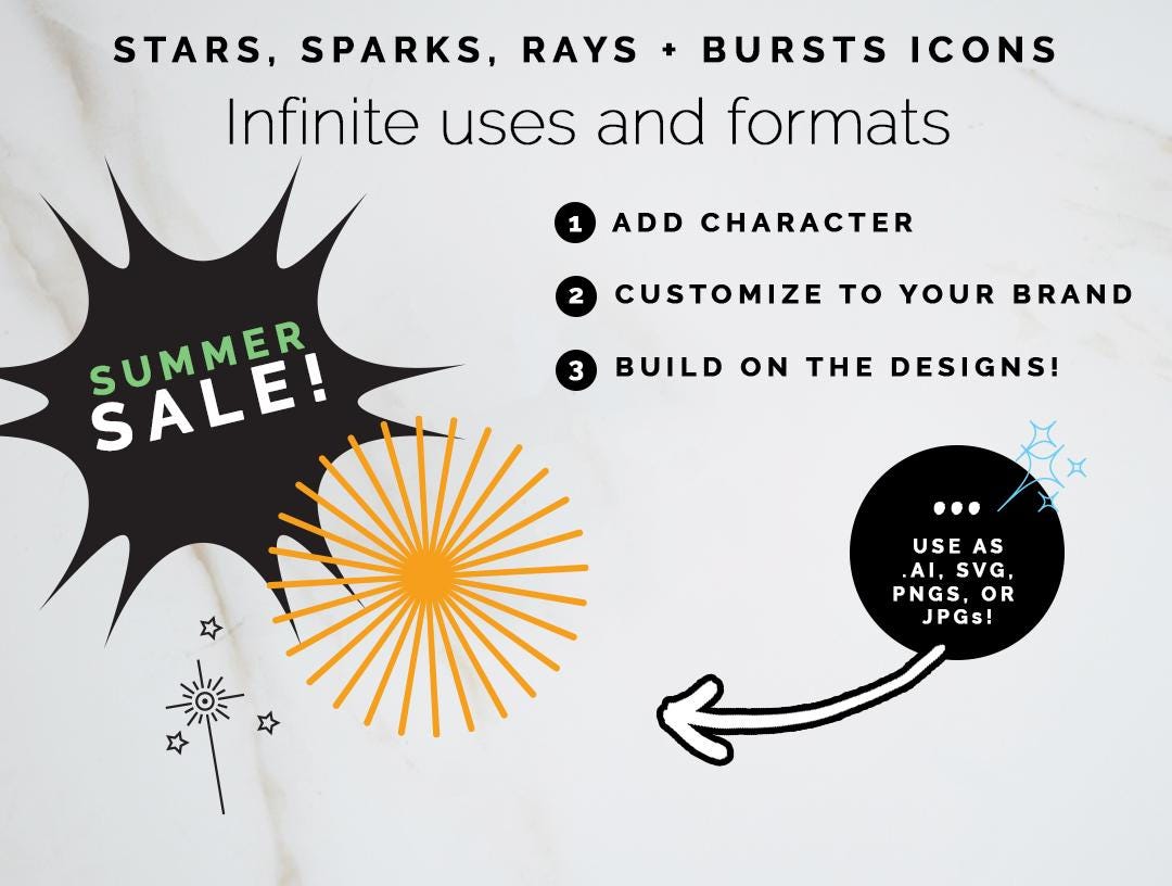 Radiant Line Art Vector Bundle – Stars, Sparks, Rays & Bursts – Custom ...
