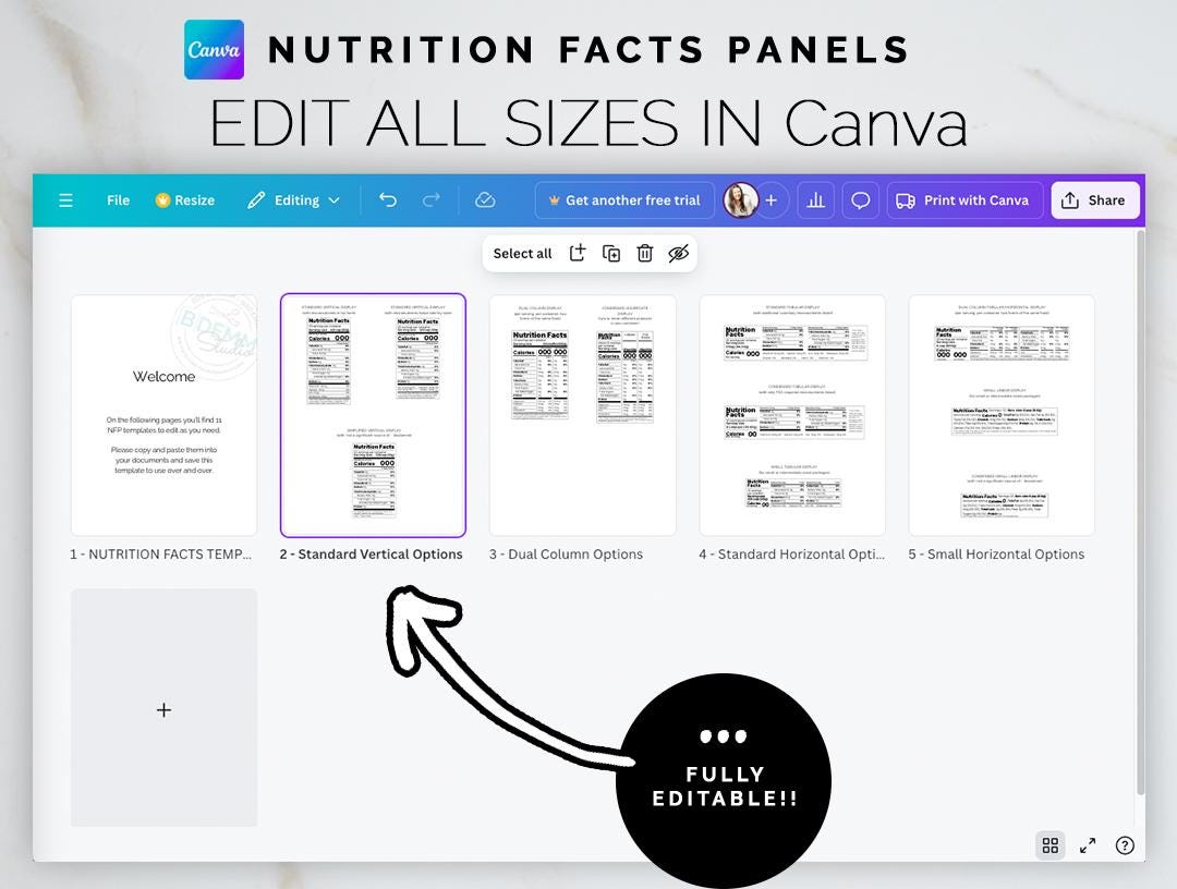 Nutrition Facts Template Bundle | Editable CANVA Template Label Designs ...
