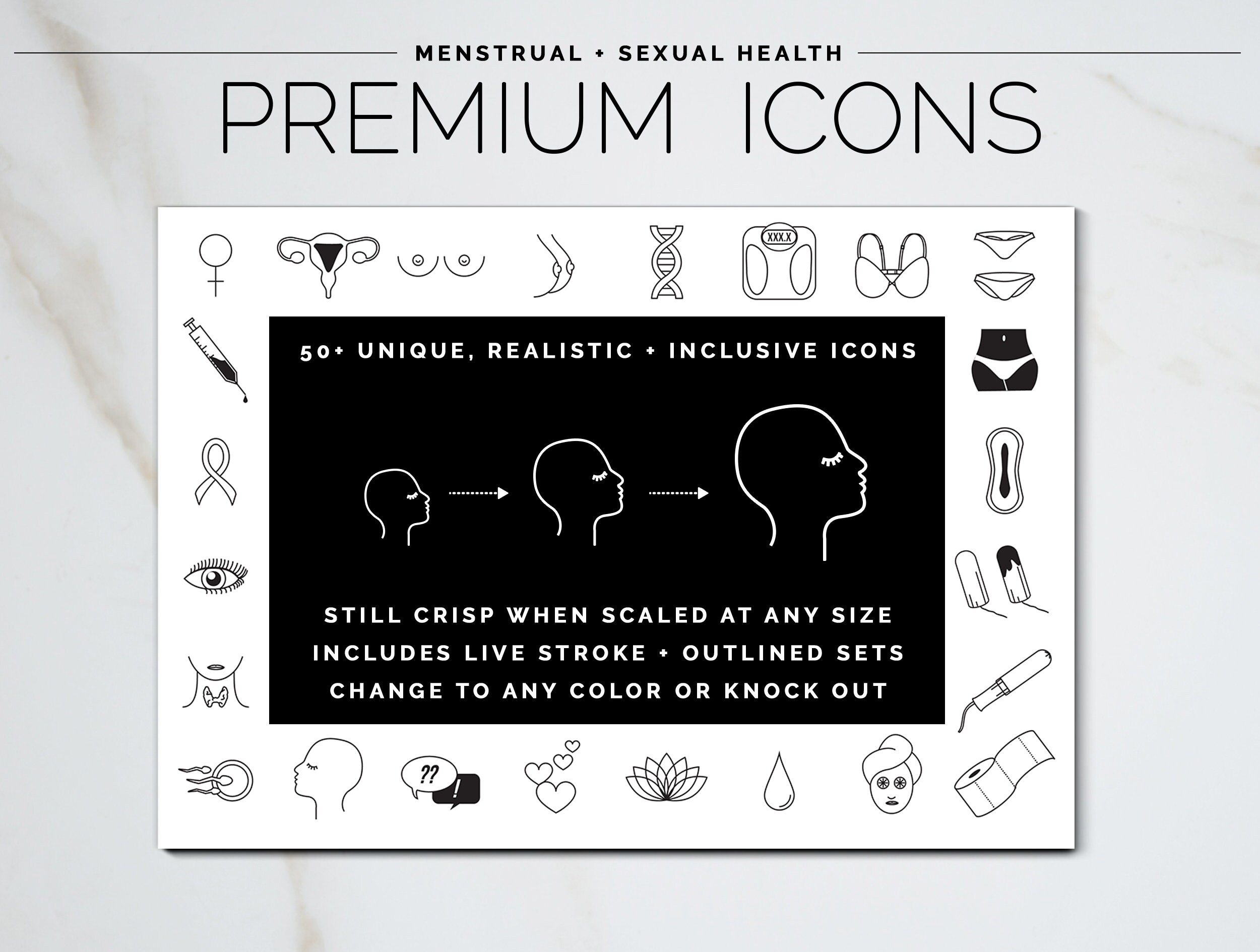 ICONS: Menstrual Sexual Health Line Art Icon Bundle for Graphic Design ...