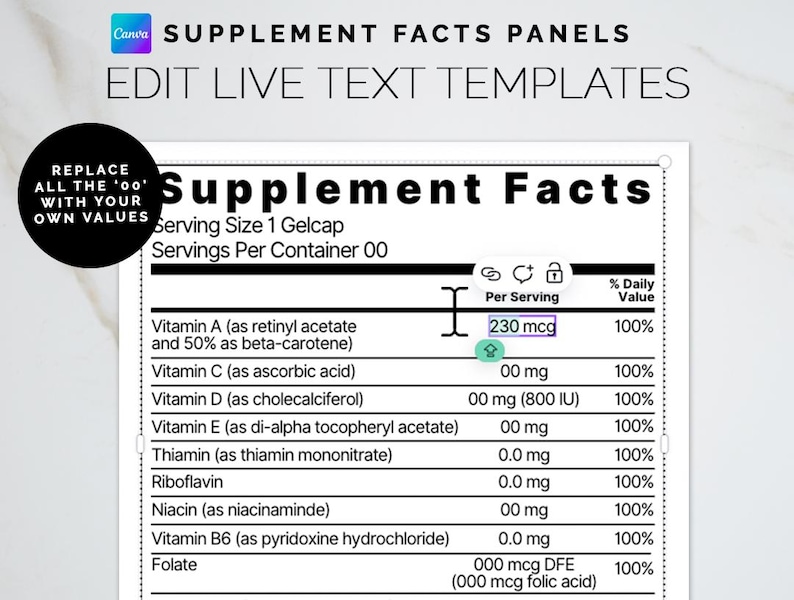 Supplement Facts Template Bundle | Editable CANVA Template Label ...