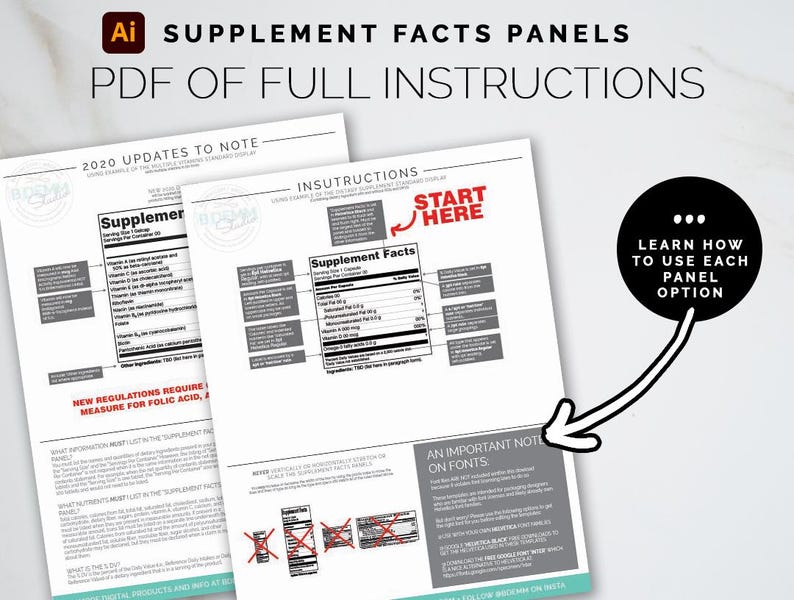 Supplement Facts Panel Template Bundle | Editable Adobe Template Label ...
