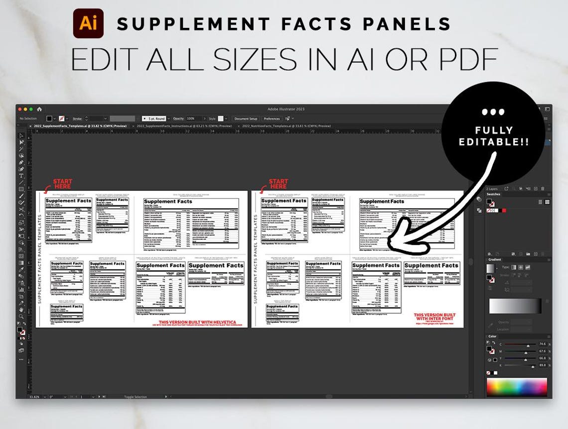 Supplement Facts Panel Template Bundle | Editable Adobe Template Label ...